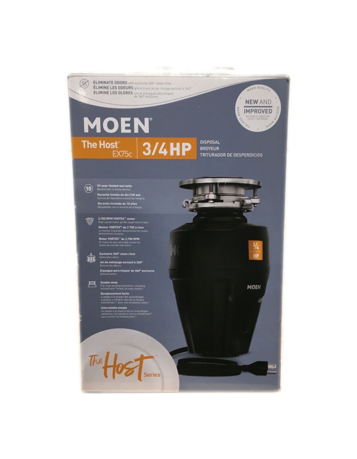 MOEN Host Series 3/4-HP Continuous Feed Space Saving Garbage Disposal ...