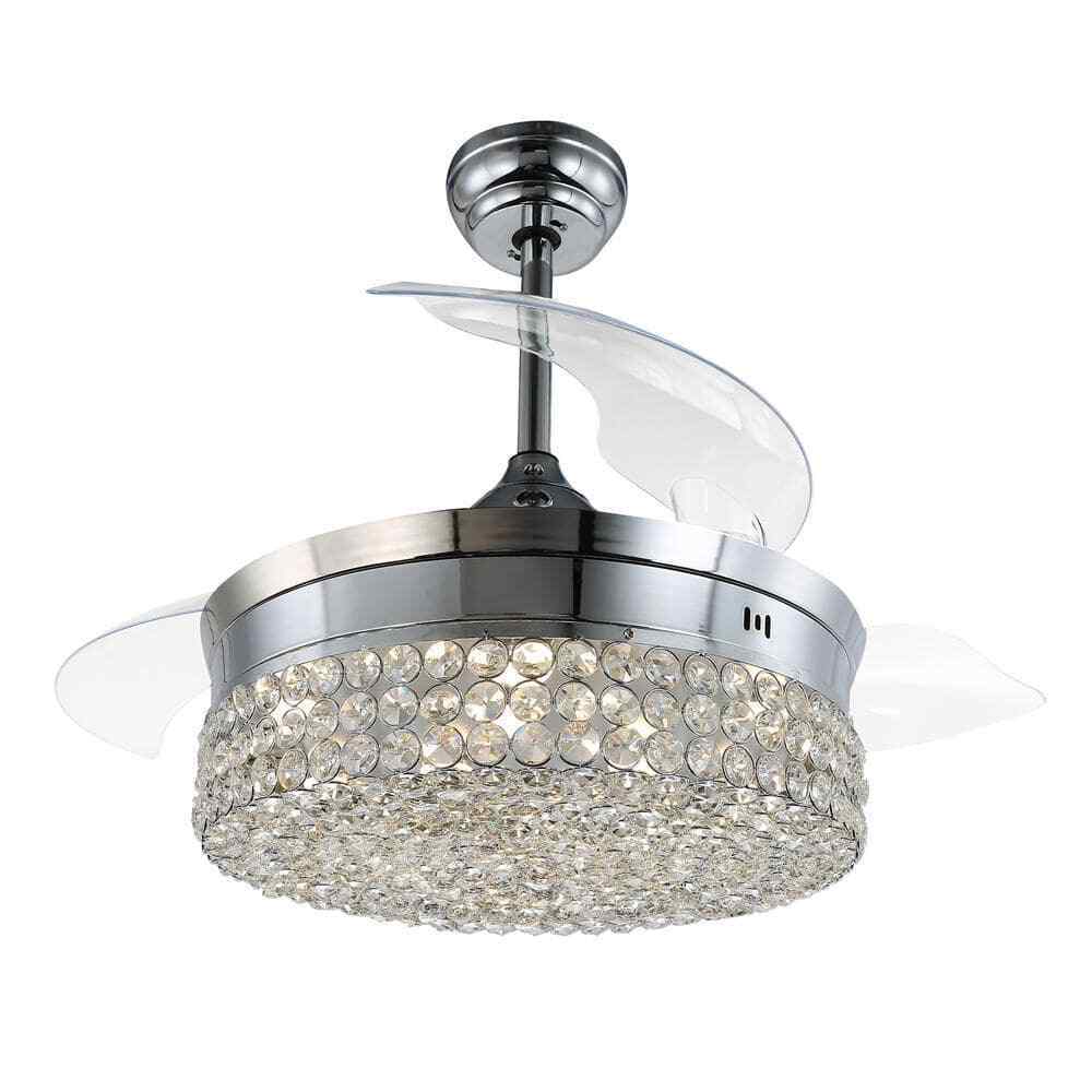 Bella Depot 36 in. LED Indoor Chrome Retractable Crystal Ceiling Fan ...