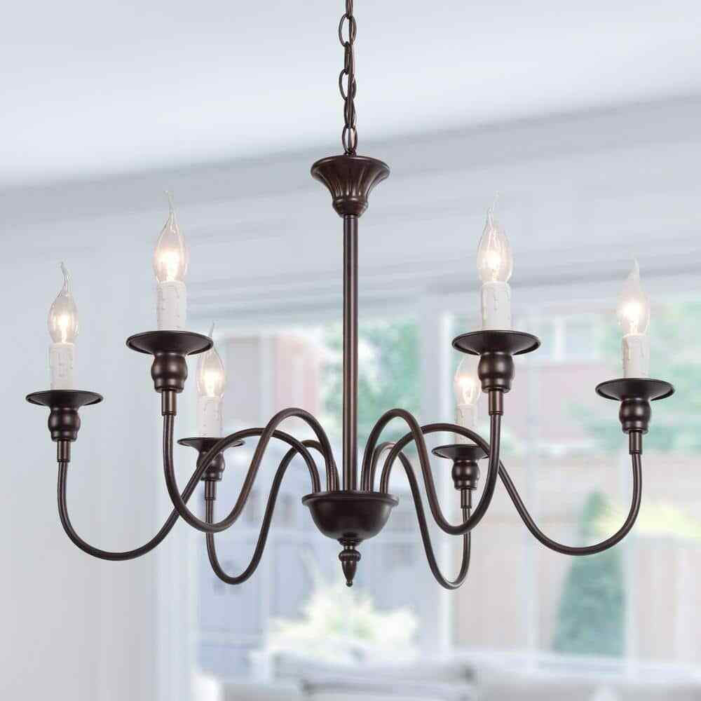 LNC 6-Light Farmhouse Oiled Bronze Candlestick Kitchen Island Chandeli ...