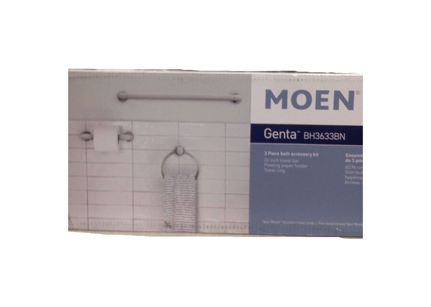 MOEN Genta Bath Set w/Towel Bar Paper Holder and Towel Ring in Brushed ...